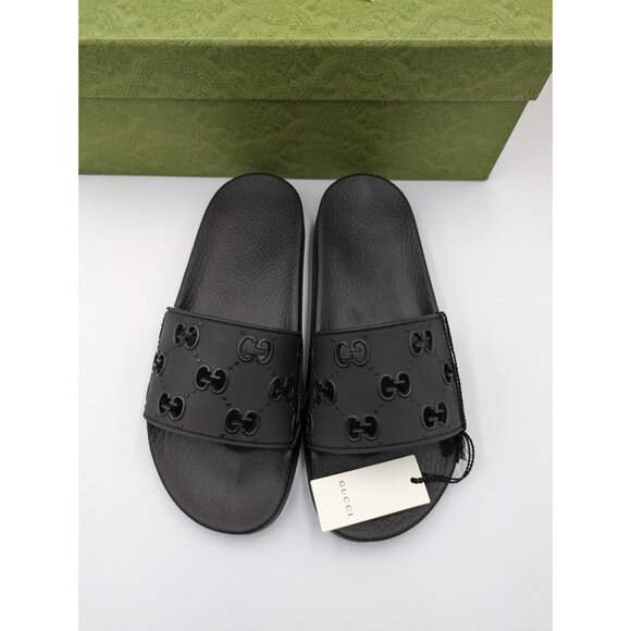 Gucci | Shoes | Gucci Mens Gg Monogram Logo Rubber Pool Slides Flat ...